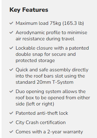 Menabo Diamond 450 Litre Black Roof Box with Duo Opening (75kg Max ...